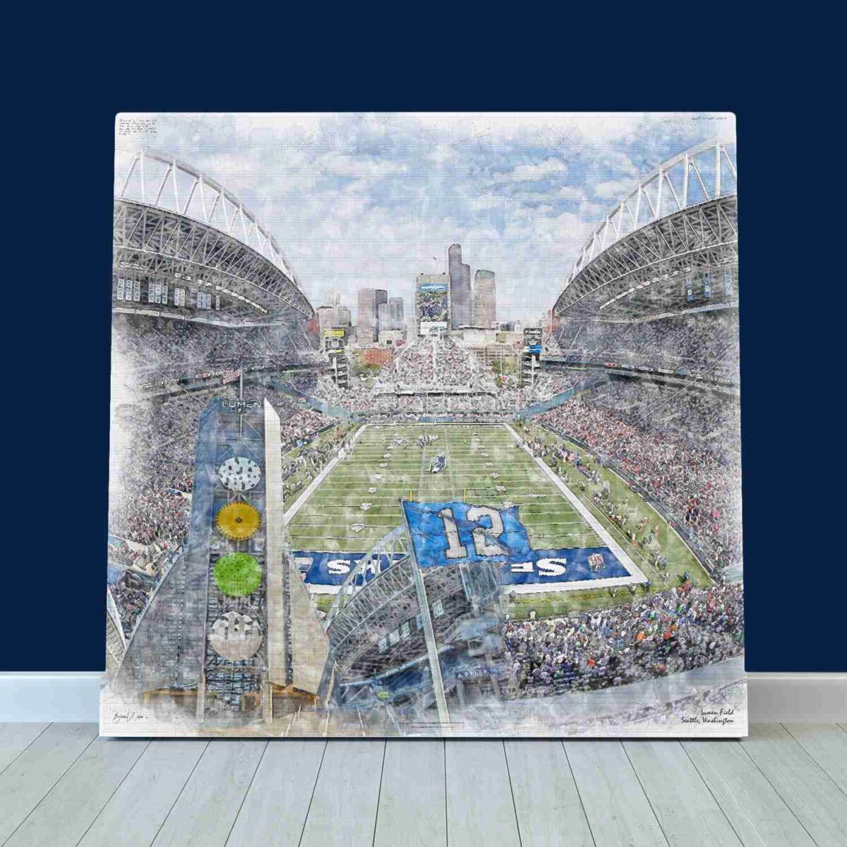 Lumen Field Print / Canvas Wall Art, Seattle Seahawks Football Stadium Art