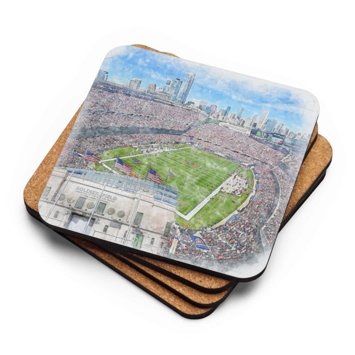 Soldier Field High Gloss Coated, Cork-Backed Drink Coaster, Chicago ...